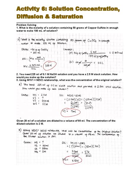 CHEM ACT 6 Dfsdfs Diffusion Saturation Studocu