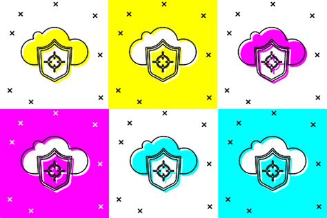 색상 배경에 격리된 클라우드 및 쉴드 아이콘을 설정합니다 클라우드 스토리지 데이터 보호 보안 안전 보호 개인 정보 보호 개념 벡터 개념에 대한 스톡 벡터 아트 및 기타