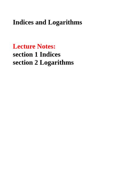 Indices And Logarithms Pdf Equations Logarithm