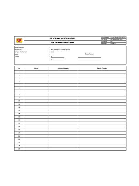 04 Form Absensi Trainingxls Pdf