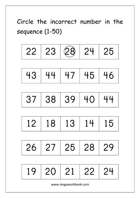1 10 missing numbers worksheet