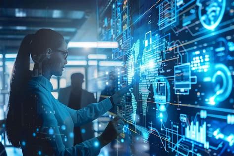 Premium Photo Futuristic Data Analysts Utilizing Machine Learnin