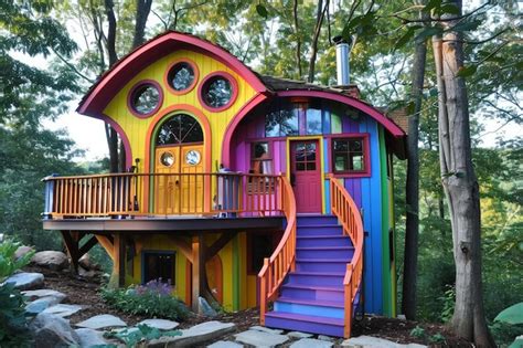 Whimsical Rainbow Treehouse In Forest Setting Premium AI Generated Image Whimsical Rainbow Treehouse In Forest Setting Premium AI Generated Image