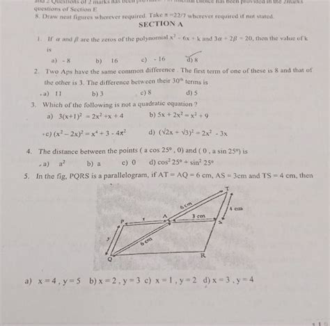1 If And Are The Zeros Of The Polynomial X 6x K And 3 2 20 Then The Value Of K Is A 8