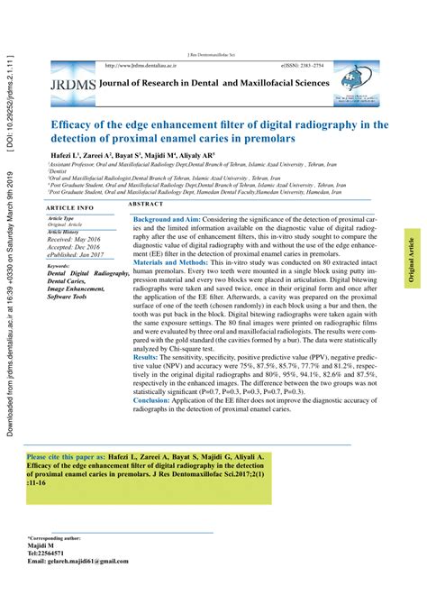 Pdf Efficacy Of The Edge Enhancement Filter Of Digital Radiography In The Detection Of