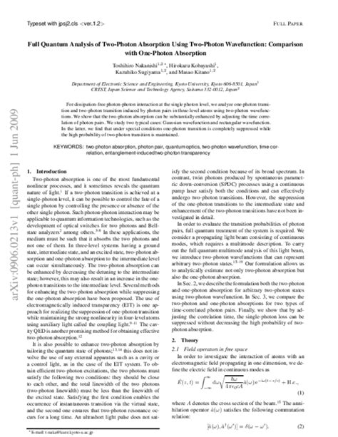 Pdf Full Quantum Analysis Of Two Photon Absorption Using Two Photon Wave Function Comparison