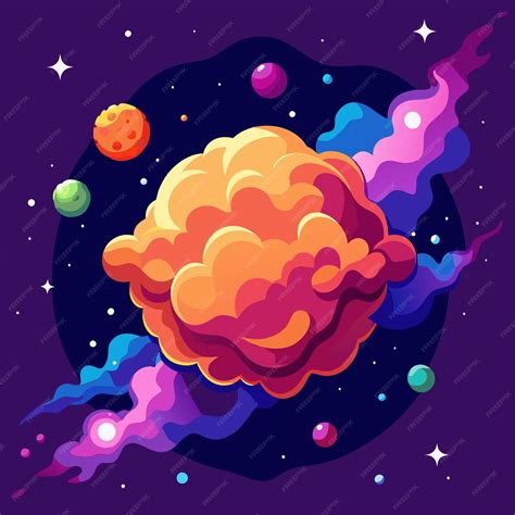 A Cartoon Drawing Of A Planet With Planets And Stars Premium Ai
