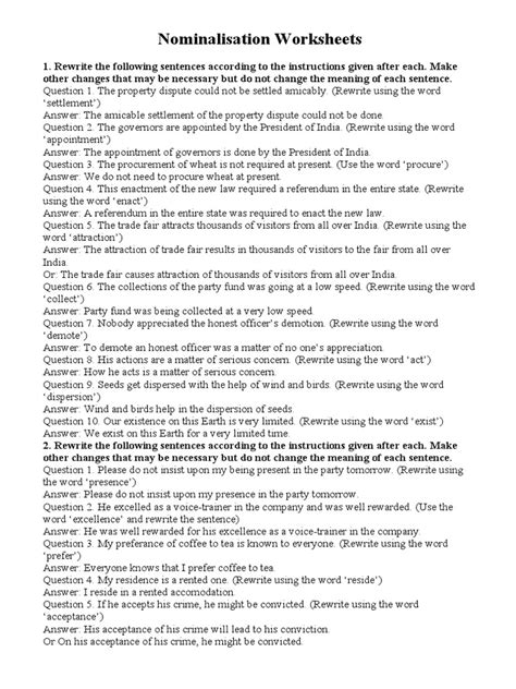 Nominalisation Worksheet2 Pdf Justice Crime And Violence
