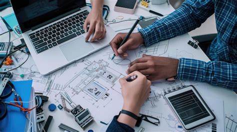 Engineers Collaborating On Project Plans At Workstation Premium Ai