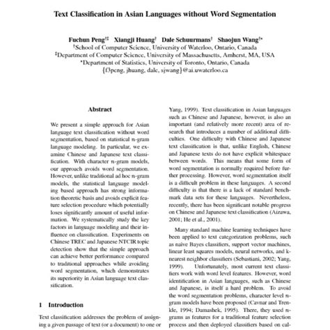 Text Classification In Asian Languages Without Word Segmentation Acl