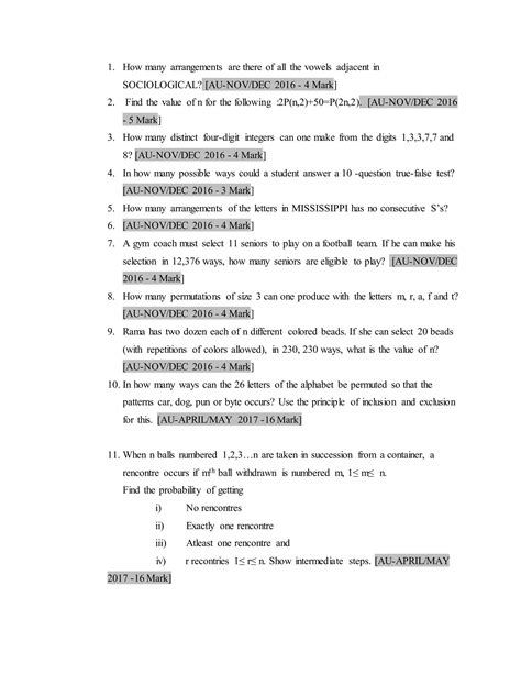 Unit Iv Permutations And Combinations Docx