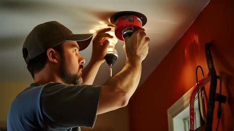 Premium Photo Electrician Installing Light Fixtures