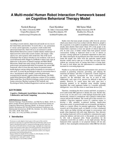 PDF A Multi Modal Human Robot Interaction Framework Based On Cognitive Behavioral Therapy Model