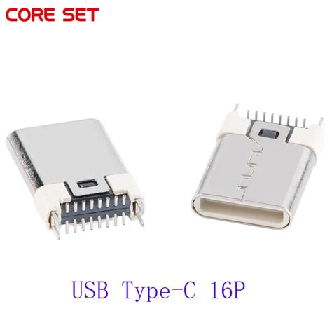 5pcs 16pin Usb Connector Type C 180 Degree Vertical Smd Male Interface Socket Connector 16p
