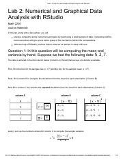 Numerical And Graphical Data Analysis With RStudio Lab Course Hero