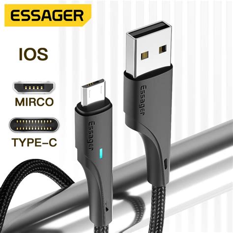 jual essager mikro tipe c ios kabel pengisian cepat lampu led usb ke tipe c untuk ios samsung