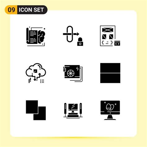 Mobile Interface Solid Glyph Set Of 9 Pictograms Of Ac Arrow Coding Network Cloud Editable