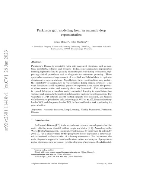 PDF Parkinson Gait Modelling From An Anomaly Deep Representation