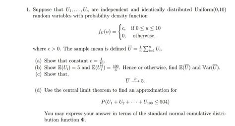 solved 1 suppose that u1 un are independent and