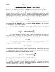 Lab 9 Simple Harmonic Motion Pdf NAME Table Simple Harmonic Motion Simulation Simulation