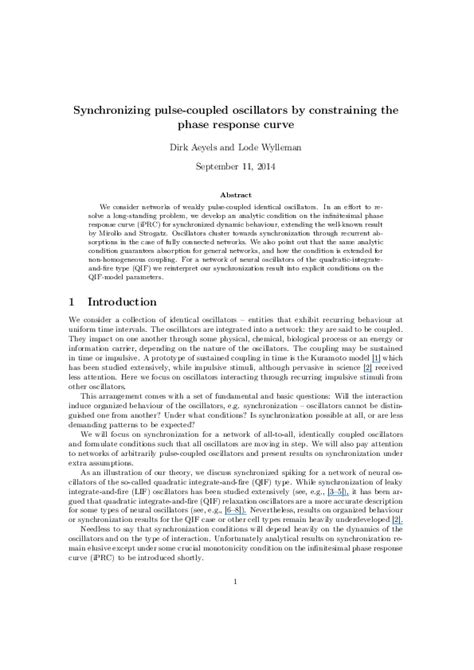 Pdf Synchronizing Pulse Coupled Oscillators By Constraining The Phase Response Curve