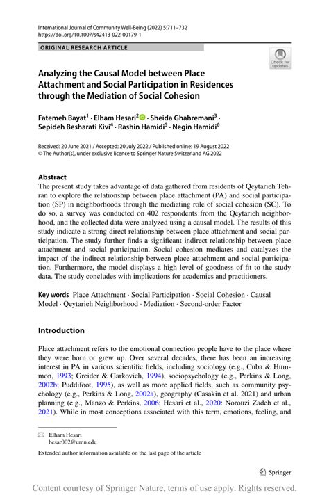 Analyzing The Causal Model Between Place Attachment And Social Participation In Residences