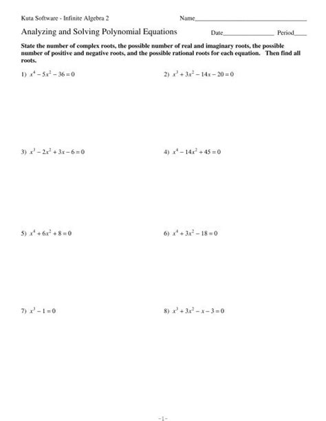 analyzing and solving polynomial equations pdf kuta software