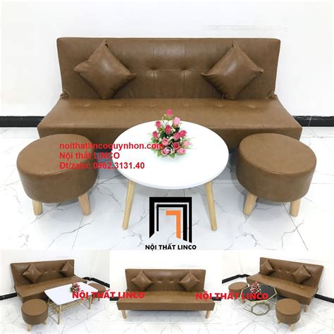 Bộ Ghế Sofa Mini Nhỏ Gọn Simili Giả Da Nâu Da Bò