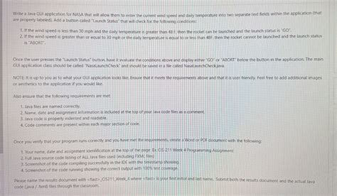 Solved Write A Java Gui Application For Nasa That Will Allow