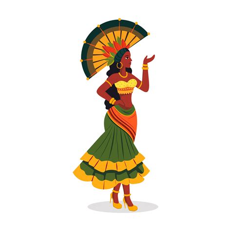 Hermosa Joven Hembra Vistiendo Pluma Tocado En Bailando Pose Carnaval O Samba Danza Concepto