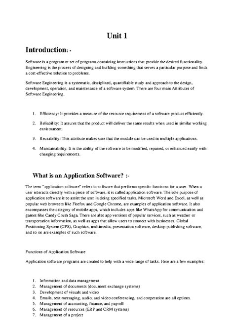 Unit 1 Notes Of Software Engineering Unit 1 Introduction Software Is A Program Or Set Of