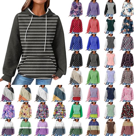Qatainlav Hooded Sweatshirts For Women With Pocket Casual Waffle Knit
