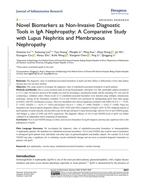 Pdf Novel Biomarkers As Non Invasive Diagnostic Tools In Iga