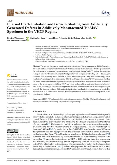 Pdf Internal Crack Initiation And Growth Starting From Artificially Generated Defects In
