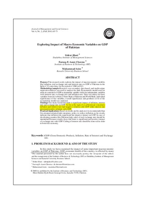 Pdf Exploring Impact Of Macro Economic Variables On Gdp Of Pakistan