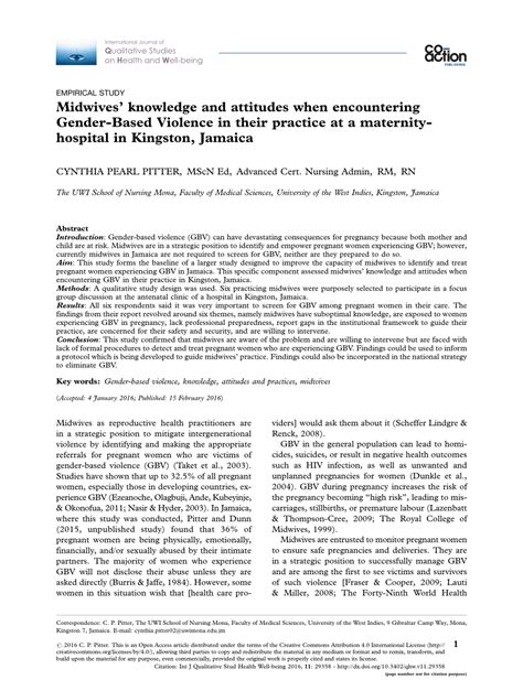 Pdf Midwives Knowledge And Attitudes When Encountering Gender Based Violence In Their