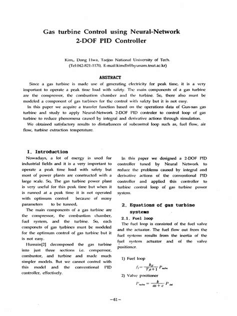 Gas Turbine Control Using Neural Network 2 Dof Pid Controller Pdf