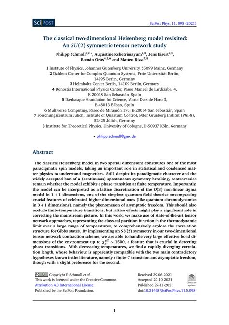 pdf the classical two dimensional heisenberg model revisited an su
