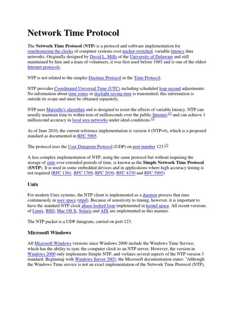 Network Time Protocol Networking Standards Media Technology
