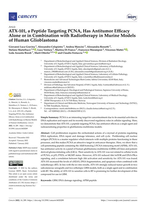 Pdf Atx 101 A Peptide Targeting Pcna Has Antitumor Efficacy Alone Or In Combination With