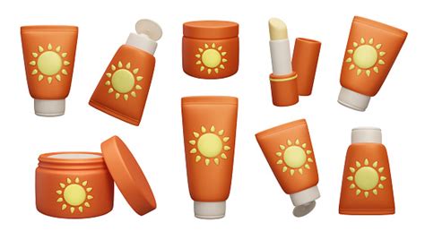 3d Spf 자외선 차단제 화장품 컬렉션 태양 안전 스킨 케어 메이크업 여름 자외선 보호 세트 자외선 차단 로션 병 페이셜 크림 항아리 자외선 차단제 립스틱 3d 벡터