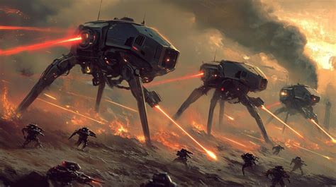 Autonomous Combat Robots On A Hightech Battlefield Premium Ai