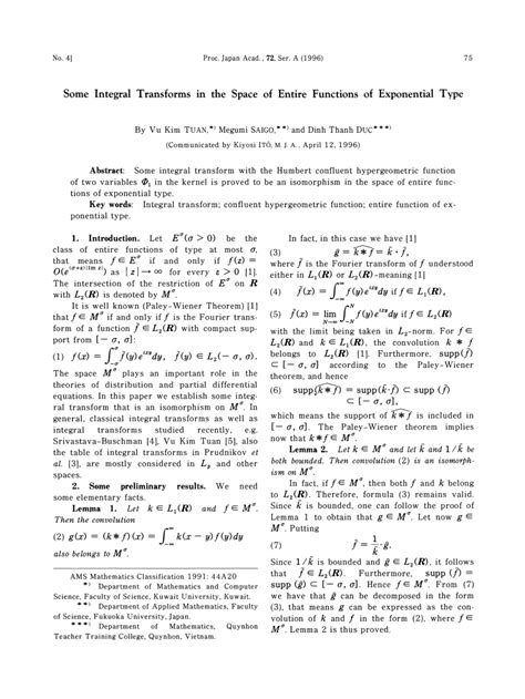 Pdf Some Integral Transforms In The Space Of Entire Functions Of
