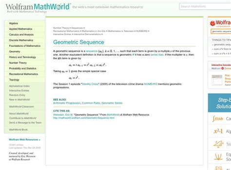 Wolfram Math World Geometric Sequence Handout For 9th 10th Grade