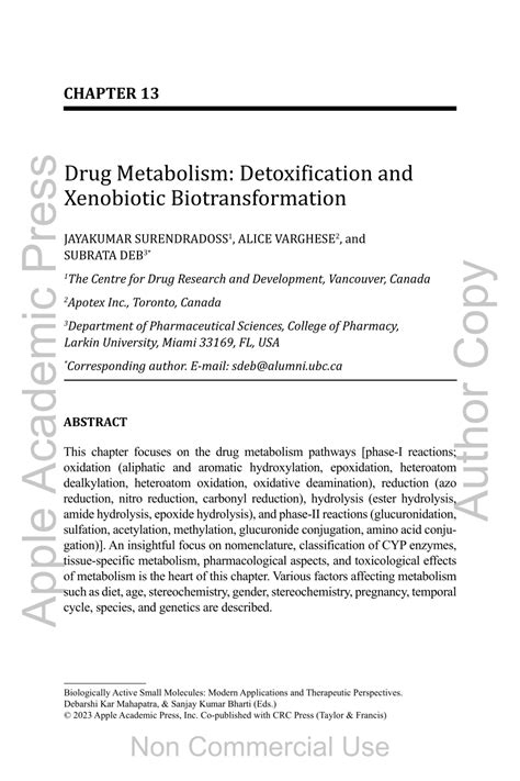 Pdf Drug Metabolism Detoxification And Xenobiotic Biotransformation