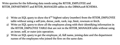 Solved Write Queries For The Following Data Needs Using The