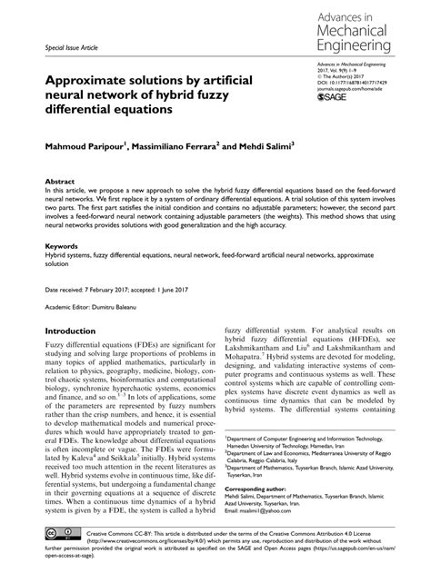 Pdf Approximate Solutions By Artificial Neural Network Of Hybrid Fuzzy Differential Equations