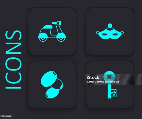 오래된 키 스쿠터 카니발 마스크 및 올리브 아이콘을 설정합니다 블랙 스퀘어 버튼 벡터 검은색에 대한 스톡 벡터 아트 및 기타