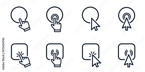 Click Cursor Set Button With Hand Pointer Clicking Click Here Web