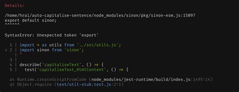 syntaxerror unexpected token export on the latest version of sinon